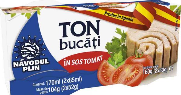 Set 2 Buc, Conserve de Ton Bucati in Sos Tomat Navodul Plin, 2 x 80 g