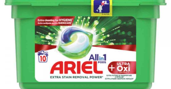 Detergent Capsule de Rufe Ariel All in One Oxi, 10 Spalari, 10 Capsule