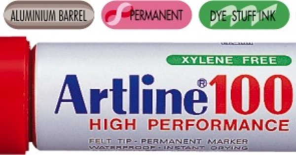 Permanent marker ARTLINE 100, corp metalic, varf tesit 7.5-12.0mm - rosu