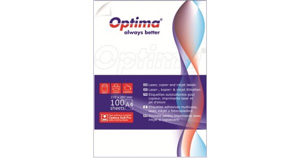 Etichete albe autoadezive 1/A4, 210 x 297 mm, 100 coli/top, Optima